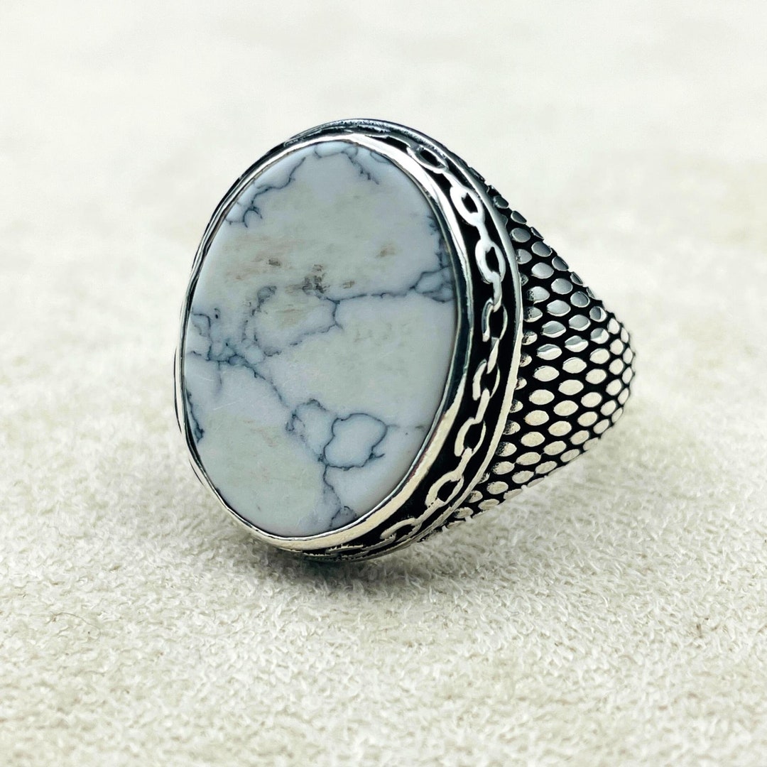 Men's White Turquoise Stone Silver Ring, Turkish Handmade Silver Ring ...