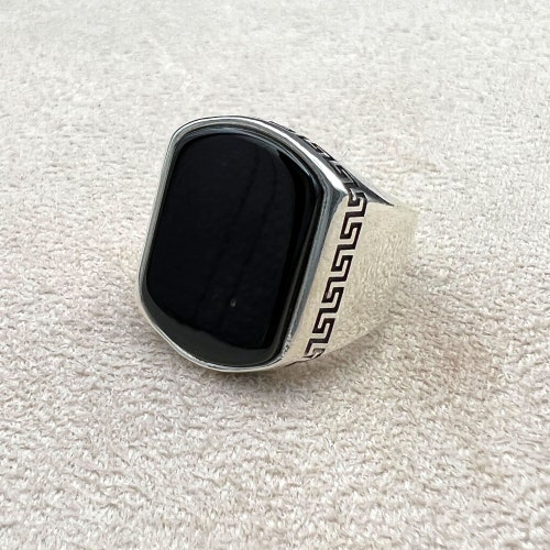Men's Black Onyx Square Stone Handmade Silver Ring - Etsy