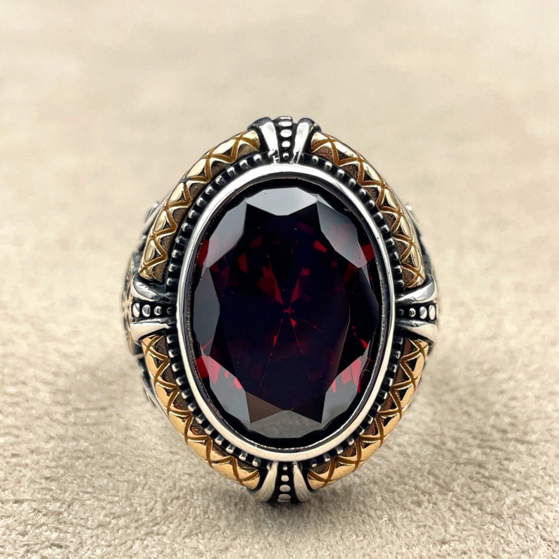 Men's Red Ruby Stone Silver Ring Double Headed Eagle - Etsy