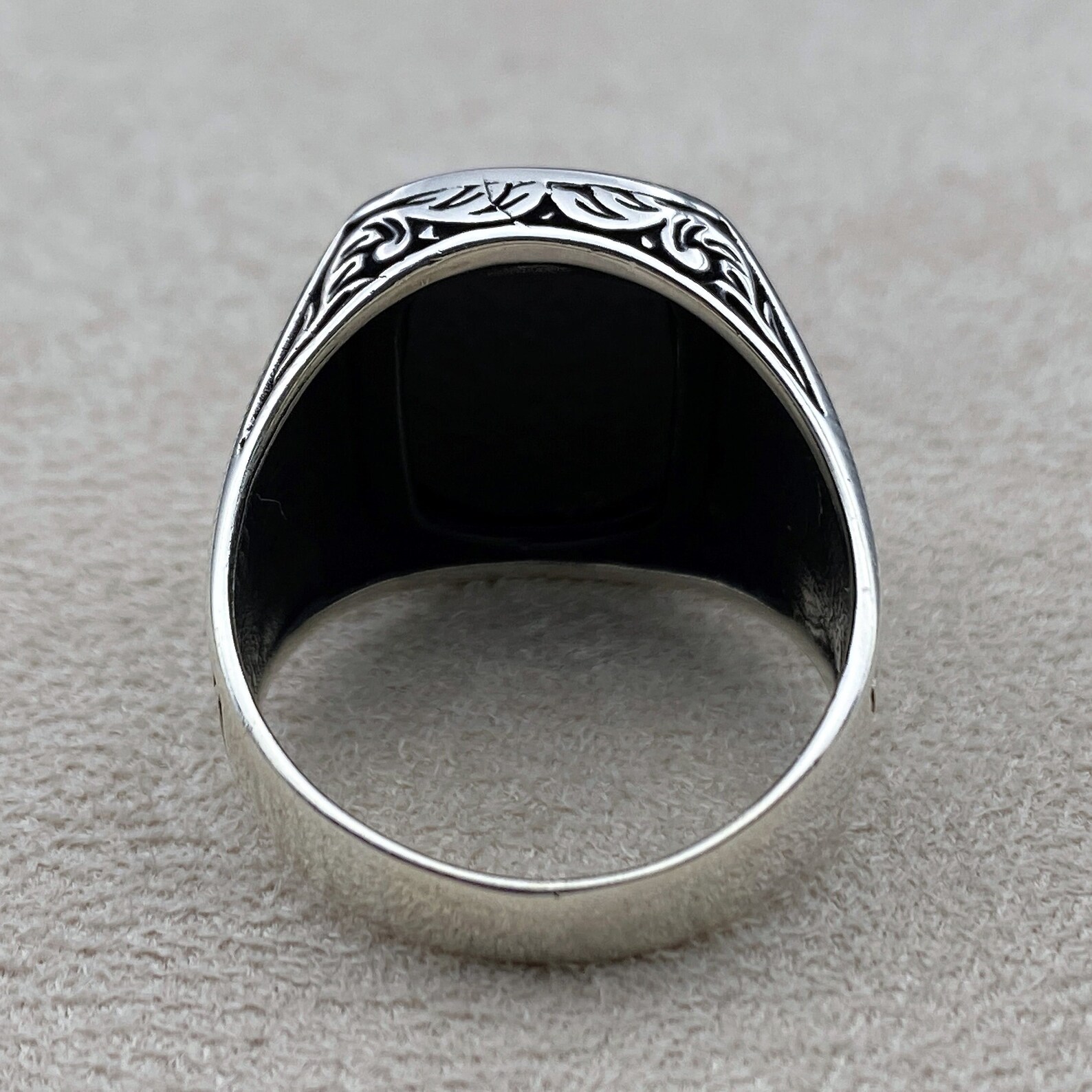 Men's Black Onyx Square Stone Handmade Silver Ring - Etsy