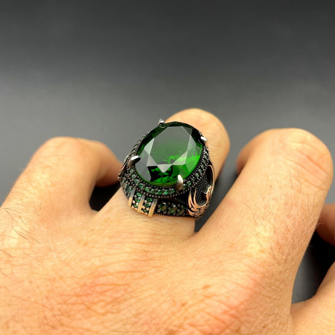 Emerald Green Stone Men Silver Ring Handmade Ring 925 | Etsy