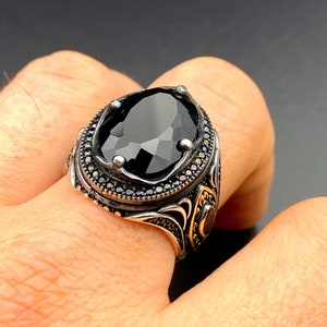 Men's Black Onyx Stone Handmade Silver Ring Vintage - Etsy
