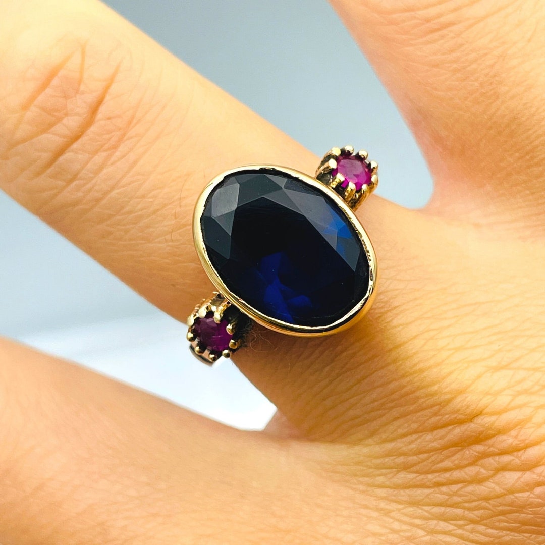 Women Sapphire Stone Ring, Handmade Ladies Ring, Authentic Ring ...