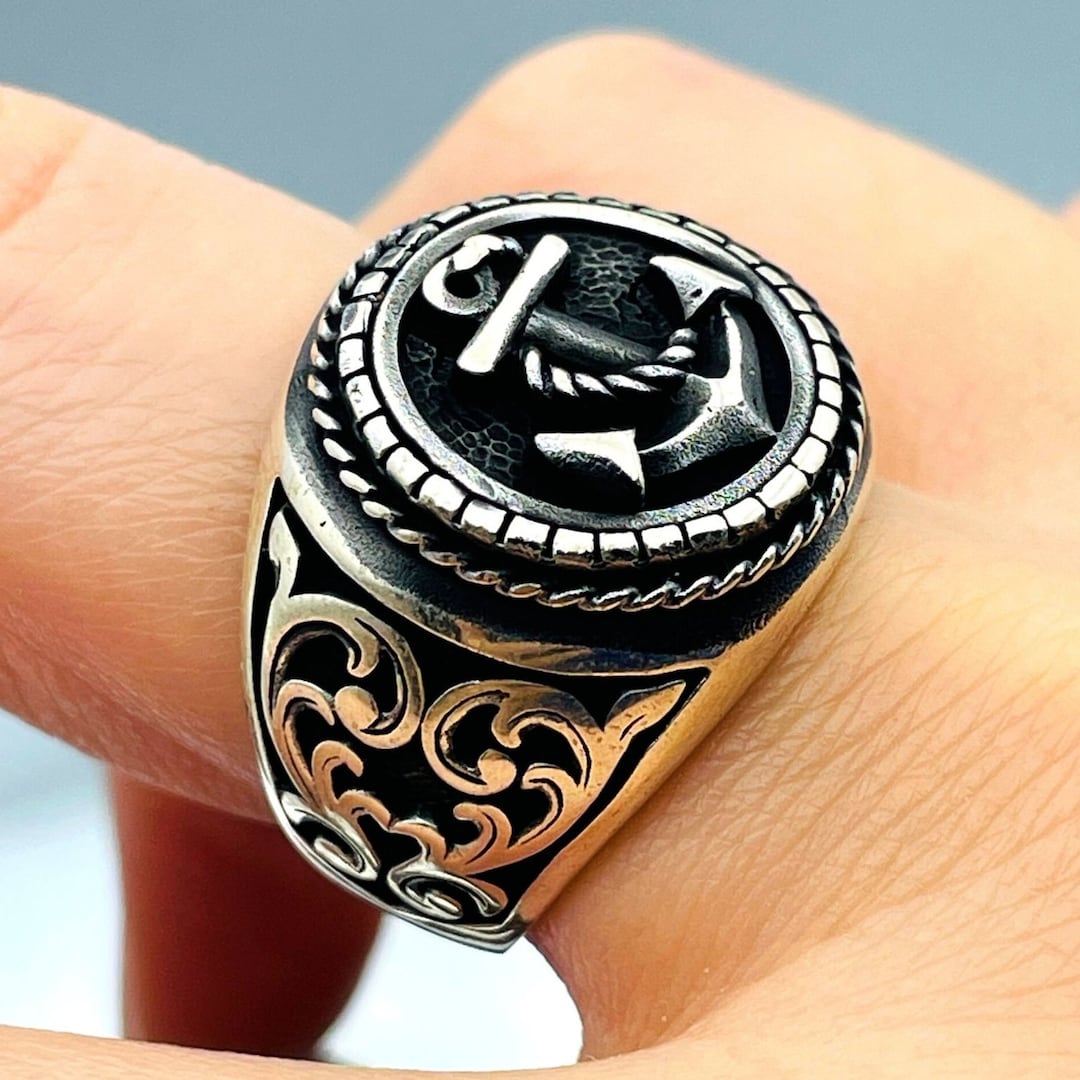 Sterling Silver Anchor Ring: Turkish Handmade Sailor Design - Etsy