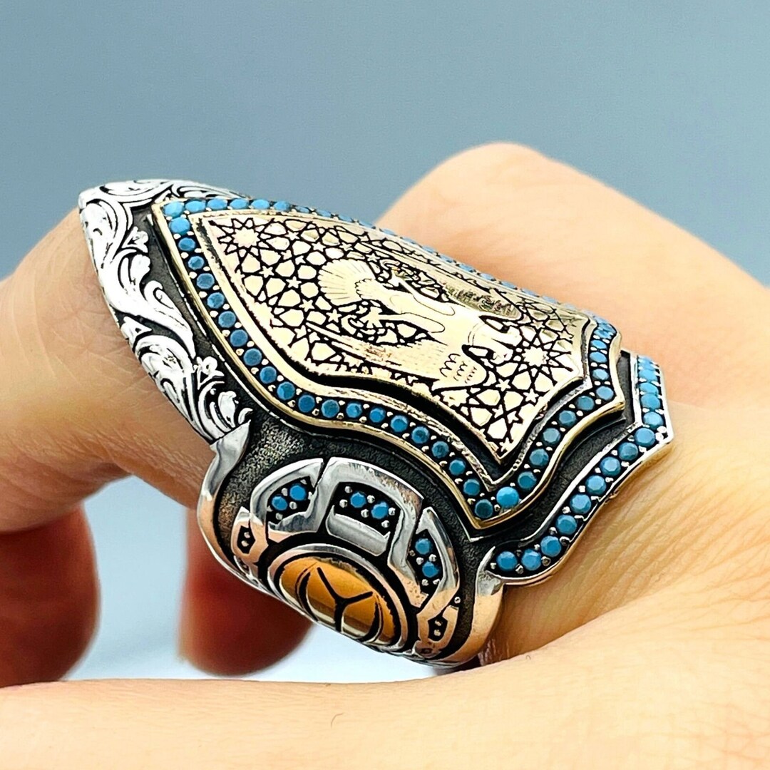 Archer Thumb Carved Silver Mens Ring, Turkish Handmade Silver Thumb ...