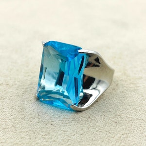 Blue Aquamarine Stone Ring Women, Big Stone Baguette Ring Ladies ...