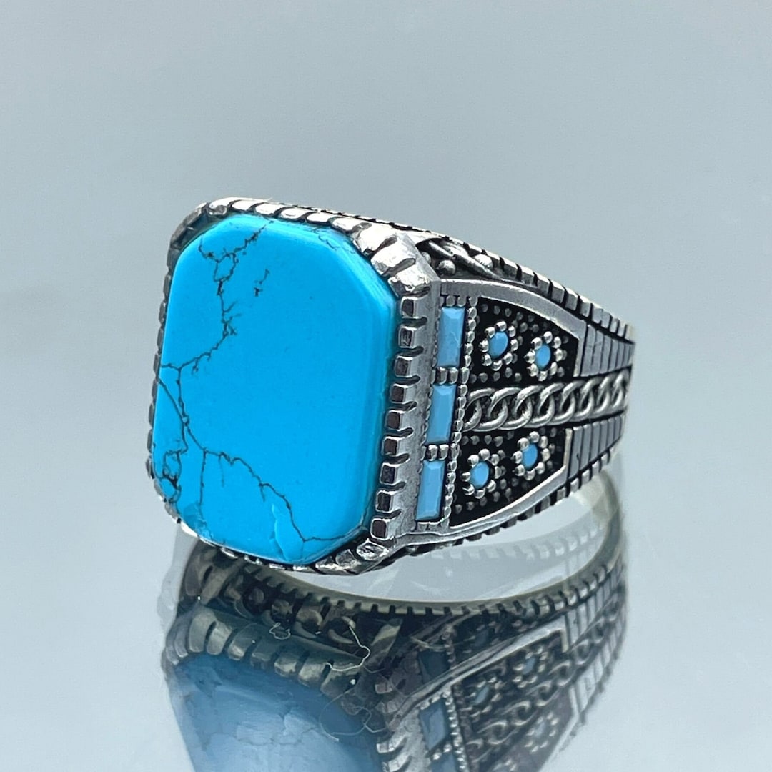 Handmade Turkish Turquoise Ring: Square Stone 925 Sterling Silver - Etsy