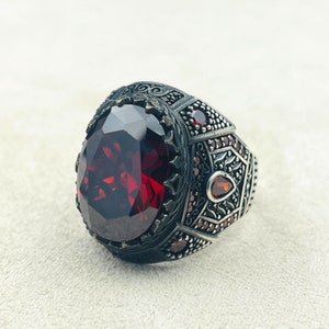 Men's Ruby Stone Silver Ring, Handmade Jewelry Men, Oval Ring Man, 925K ...