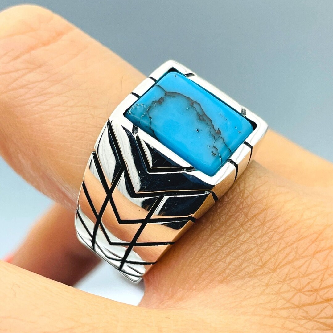 Handmade Turquoise Ring Mens: 925 Sterling Silver, Ottoman Style - Etsy