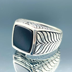 Black Onyx Squared Stone Mens Ring, Turkish Handmade Ring, 925k ...