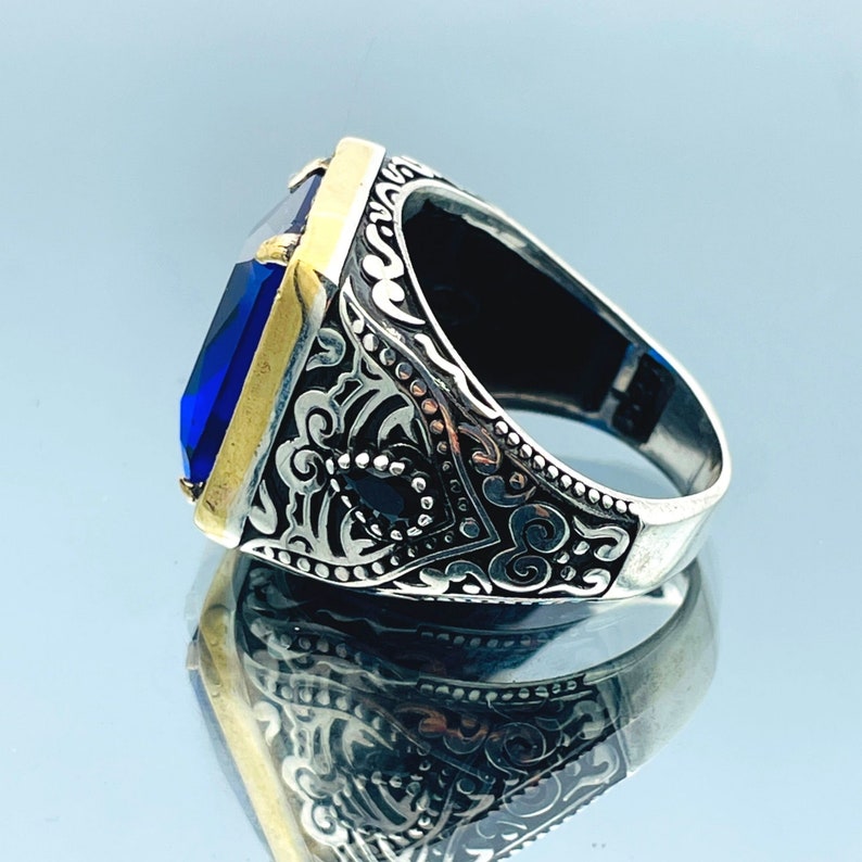 Mens Blue Sapphire Stone Ring Turkish Handmade Ring Ottoman - Etsy