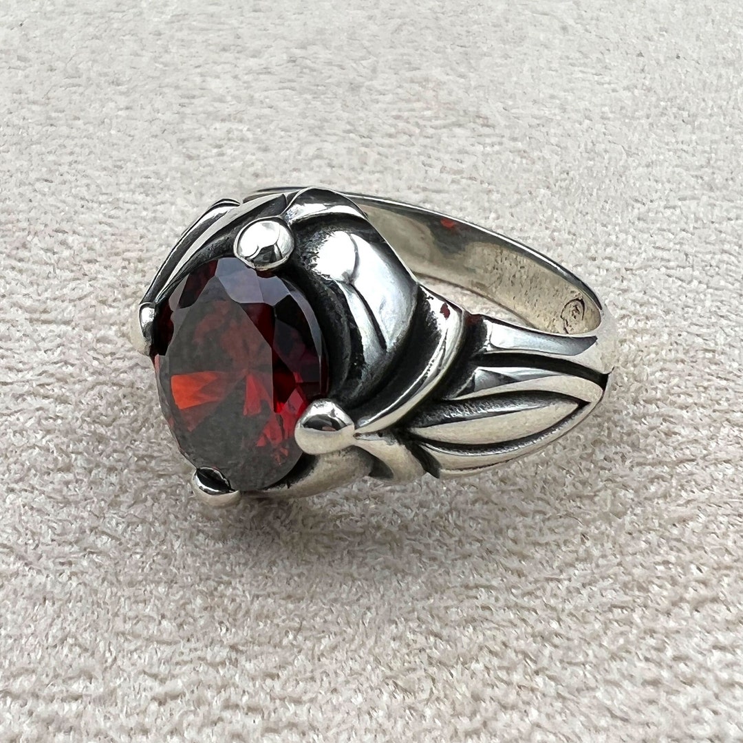 Ruby Red Stone Men Silver Ring, Handmade Ring, 925 Sterling Silver ...