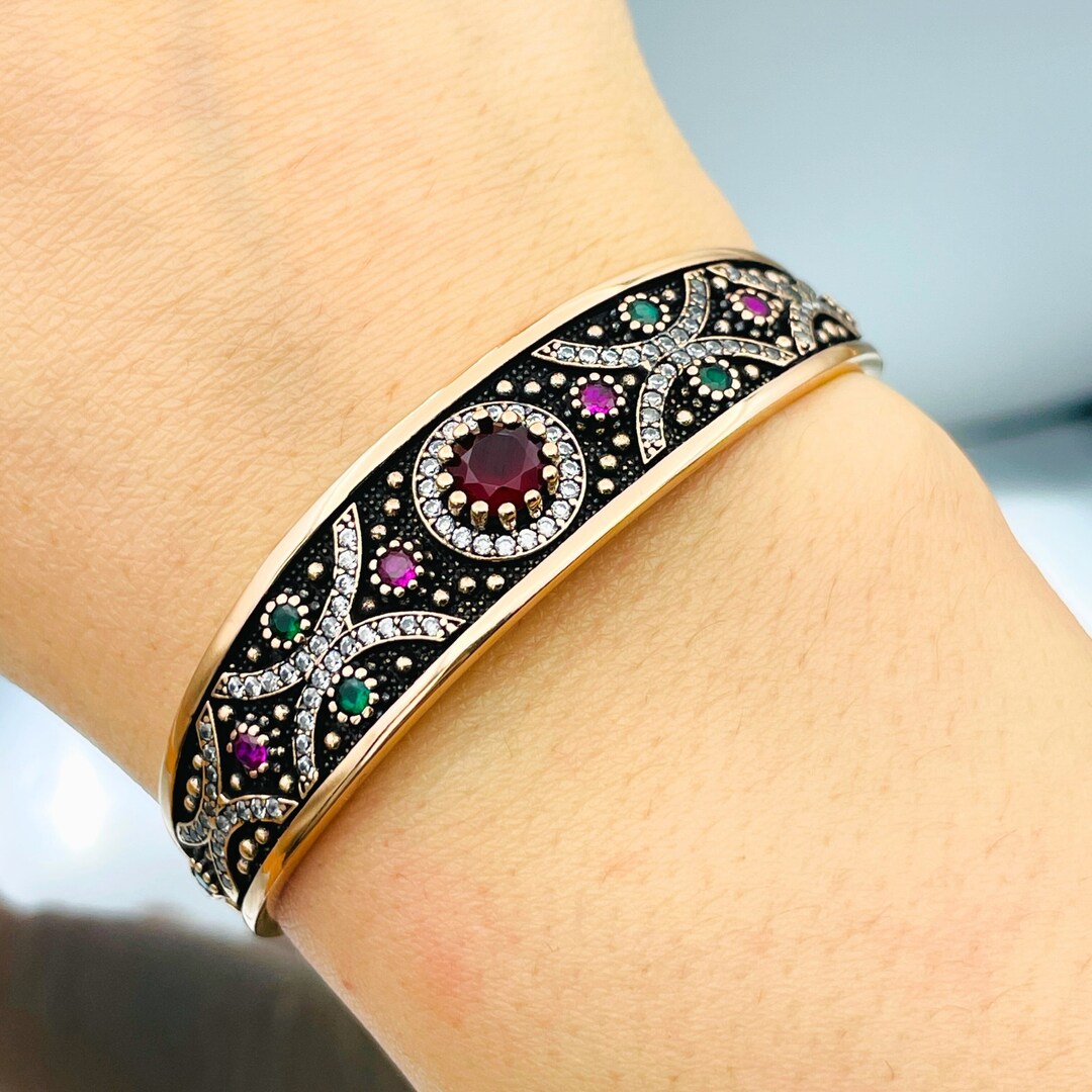 Ruby Red Sterling Silver Cuff Bracelet: Turkish Handmade Jewelry - Etsy