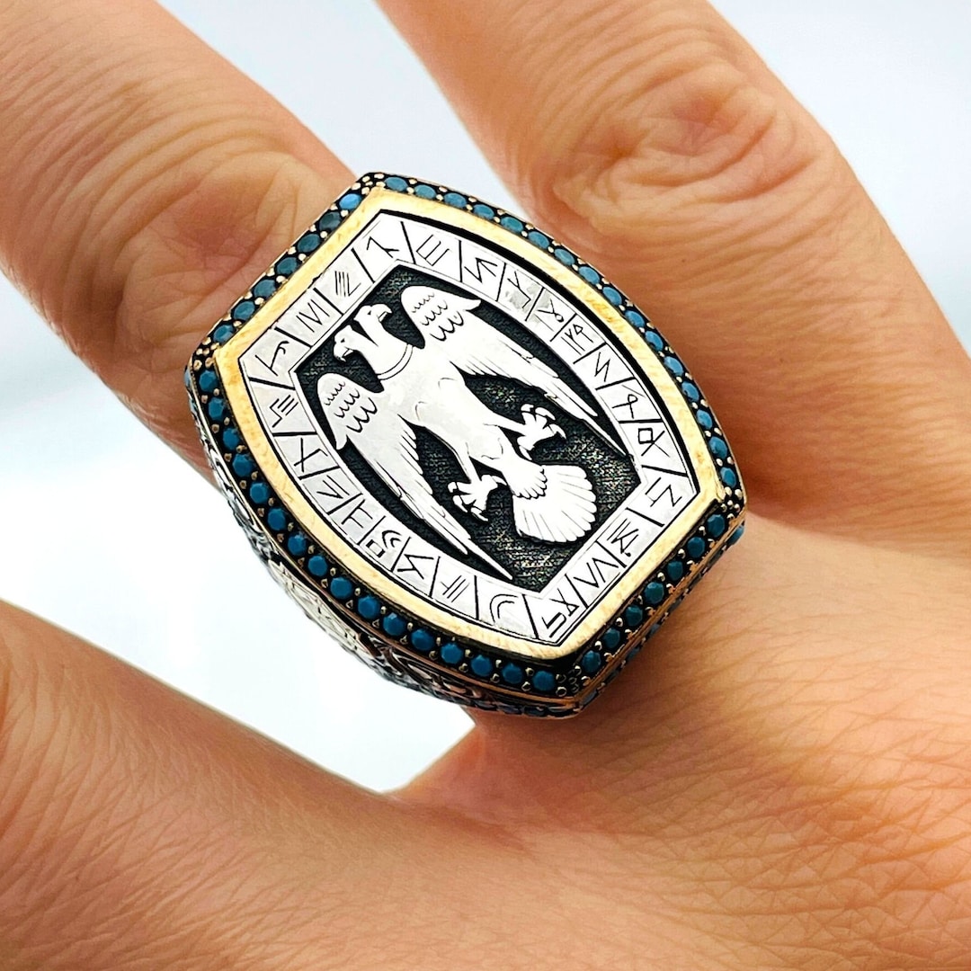 Double Head Eagle Seljuk State Ring, Turkish Handmade Ring, Historic ...