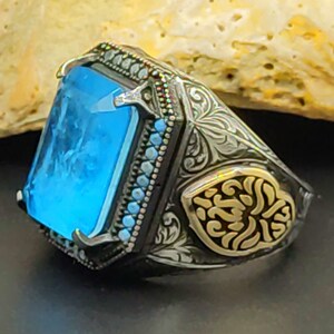 Mens Paraiba Stone Silver Ring, Gemstone Ring, Ottoman Ring, Turkish ...