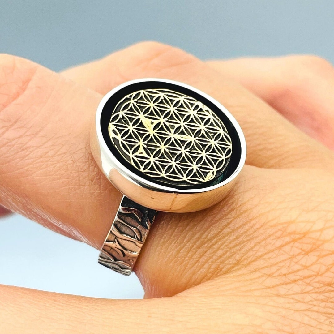 Men and Women Flower of Life Symbol 925 Sterling Silver Gorgeous Round ...