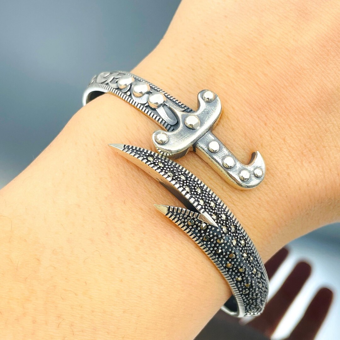 Silver Handmade Sword Bracelet, Mini Zircon Stone Bracelet, Adjustable ...