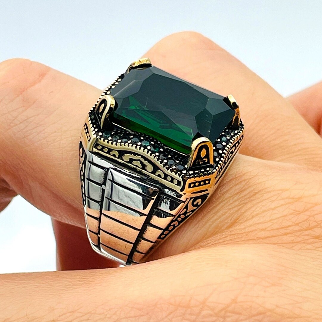 Mens Emerald Stone Ring, Turkish Handmade Ring, Green Stone Ring ...