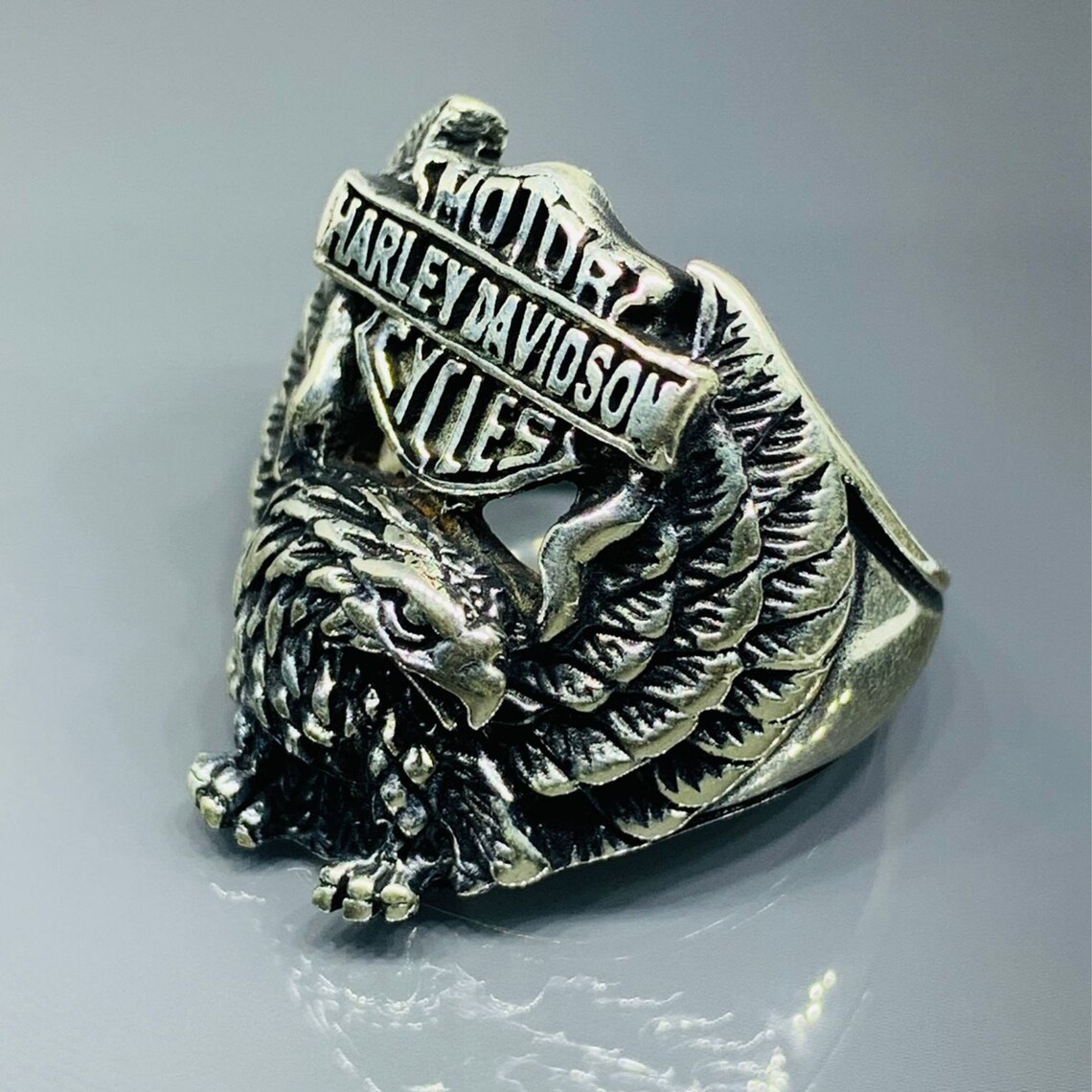 Men Silver Harley Davidson Eagle Ring Solid Silver Ring | Etsy