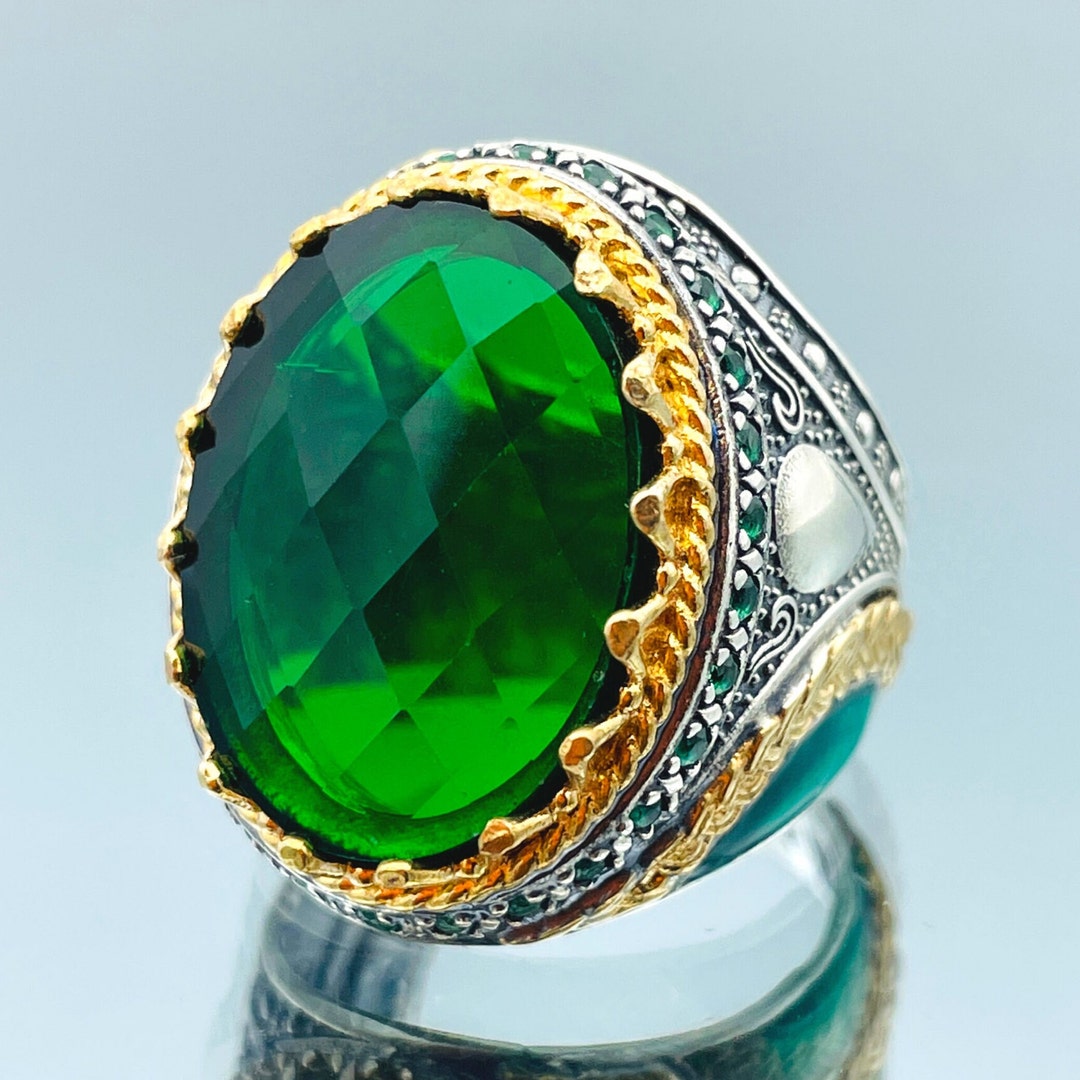 Zircon Ring Men, Ottoman Style Ring, Turkish Handmade Ring, Oval Cut ...