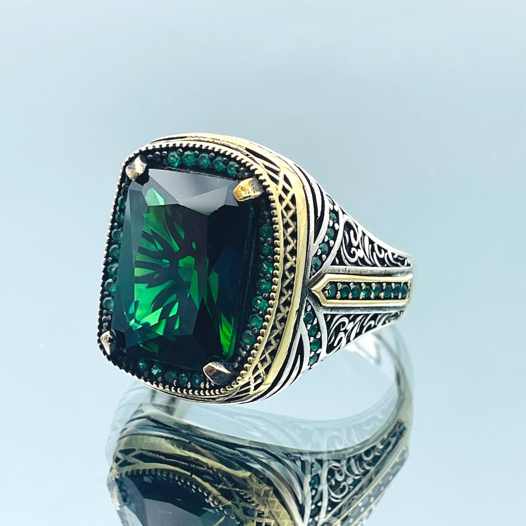 Emerald Silver Men Ring, Green Stone Ring, 925 Sterling Silver Ring ...