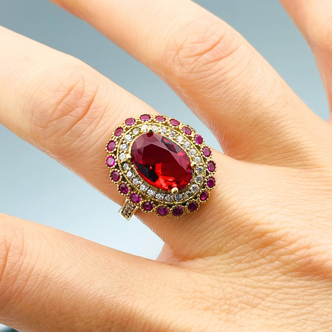 Ruby Stone Ring, Women Red Stone Ring, Authentic 925 Sterling Silver ...