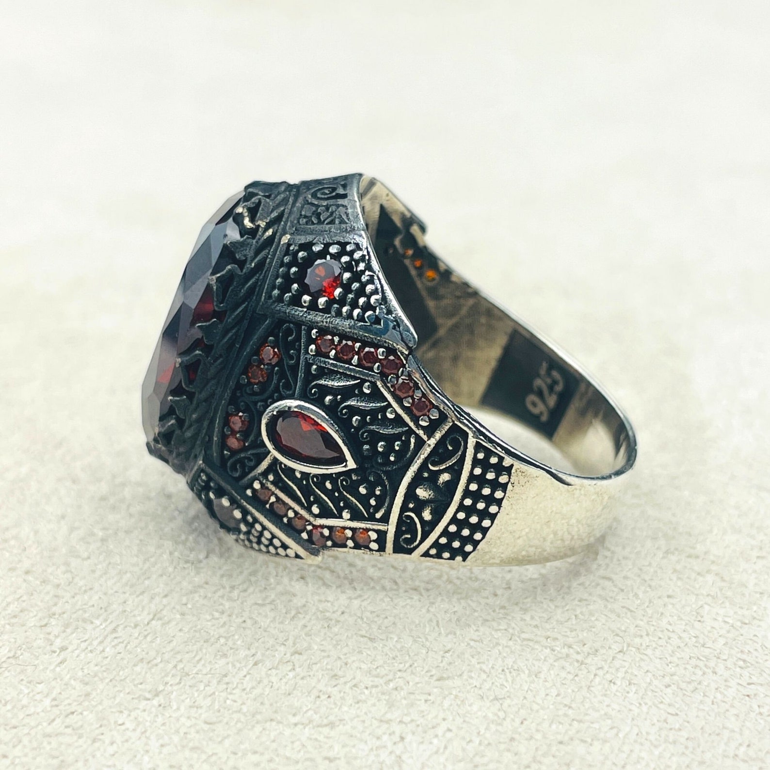 Men's Ruby Stone Silver Ring Handmade Jewelry Men Oval - Etsy