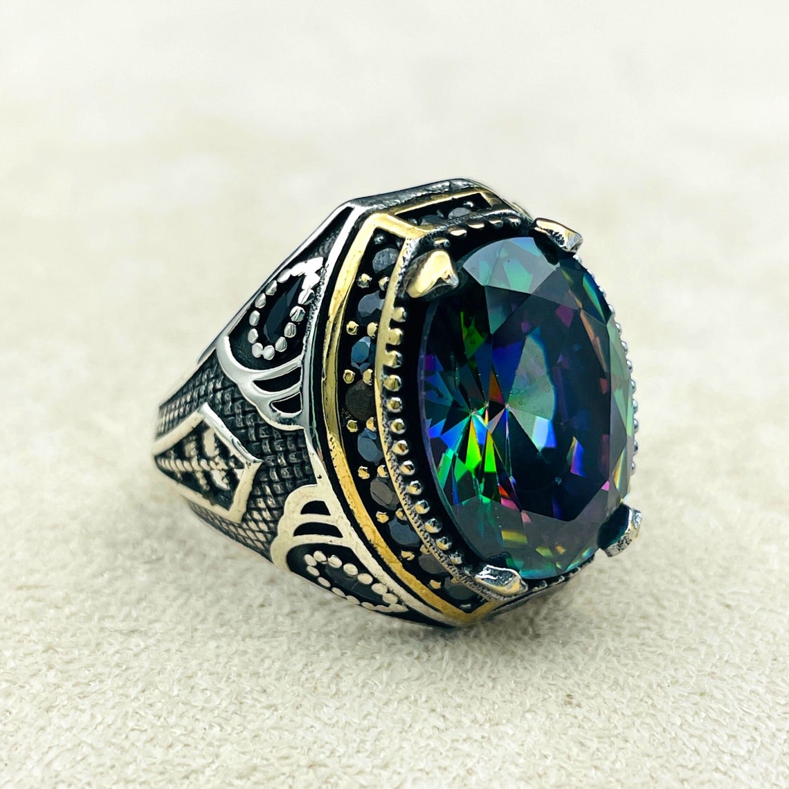 Mens Mystic Topaz Stone Silver Ring Turkish Handmade Silver - Etsy