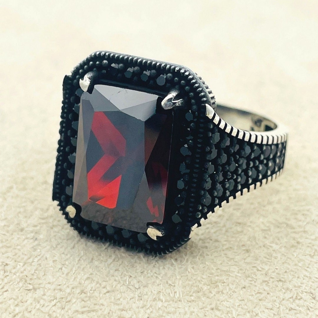 Men's Ruby Stone Silver Ring, Handmade Jewelry Men, Onyx Micro Stone ...