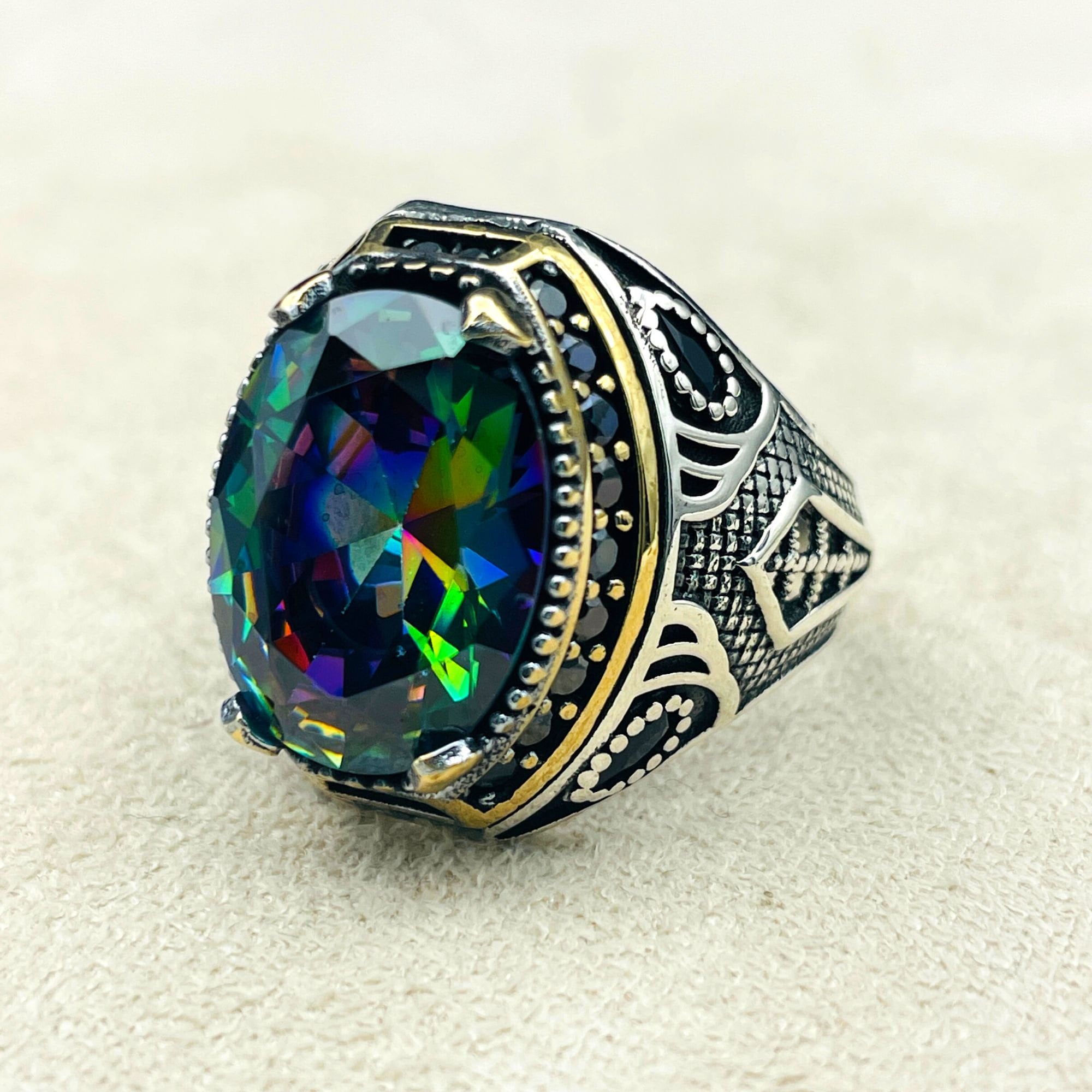 Mens Mystic Topaz Stone Silver Ring Turkish Handmade Silver - Etsy