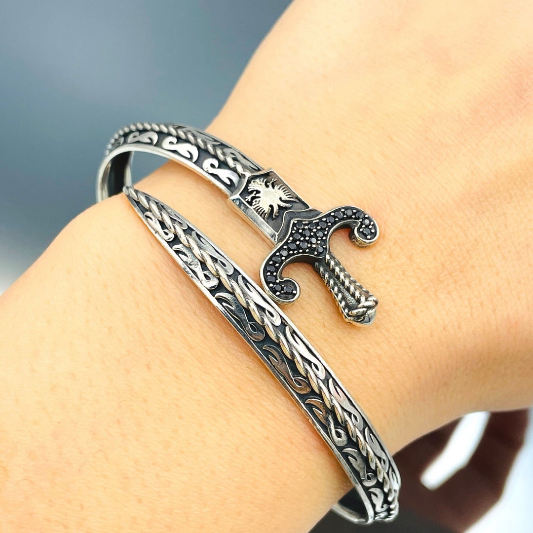 Silver Sword Bracelet, Men Warrior Bracelet, Zulfikar Sword Bracelet ...