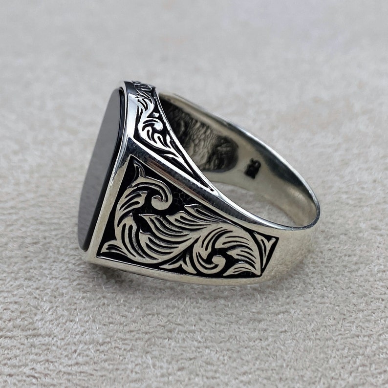 Men's Black Onyx Square Stone Handmade Silver Ring - Etsy