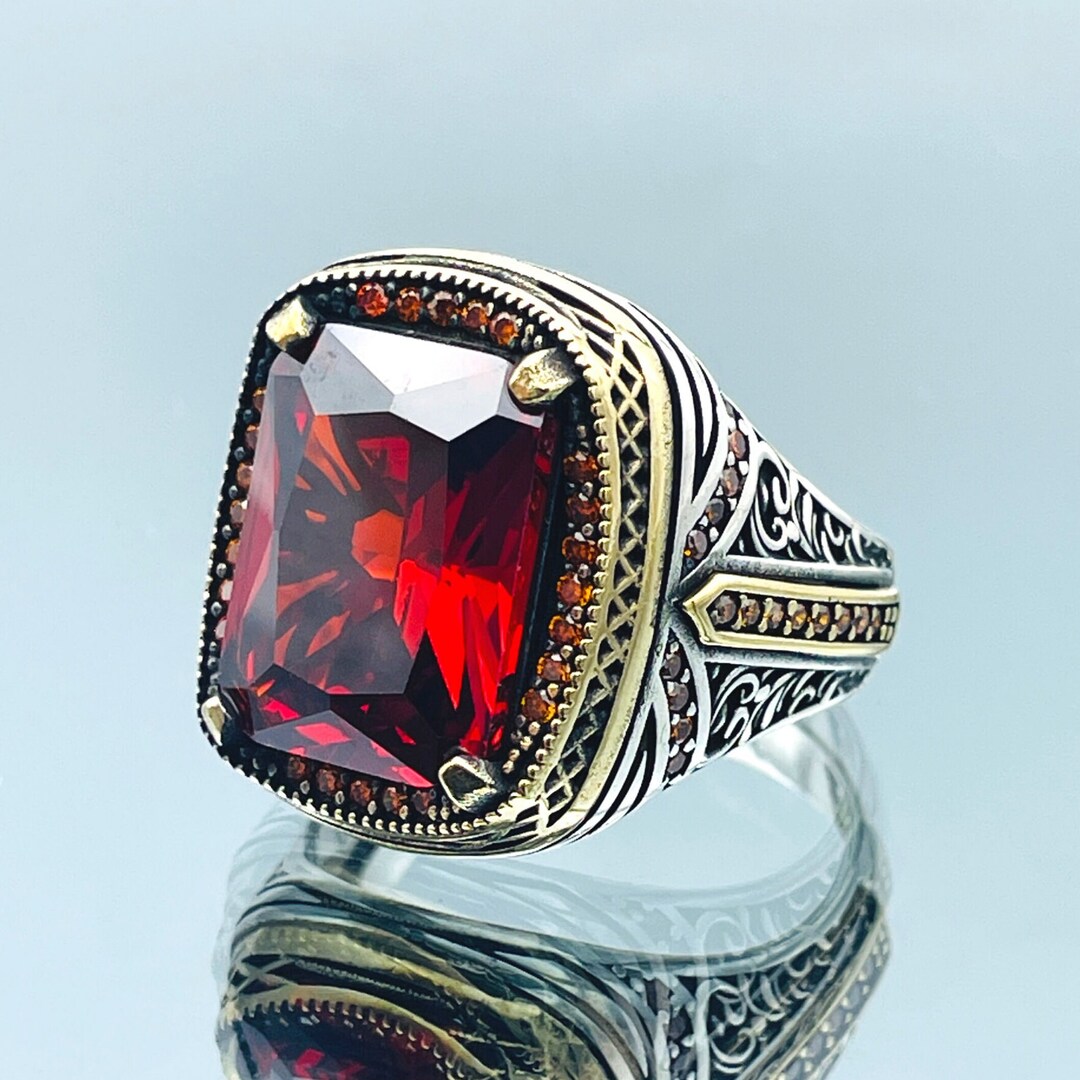Men's Red Ruby Stone Ring, Turkish Handmade Ring, Mens Jewelry, Ottoman ...