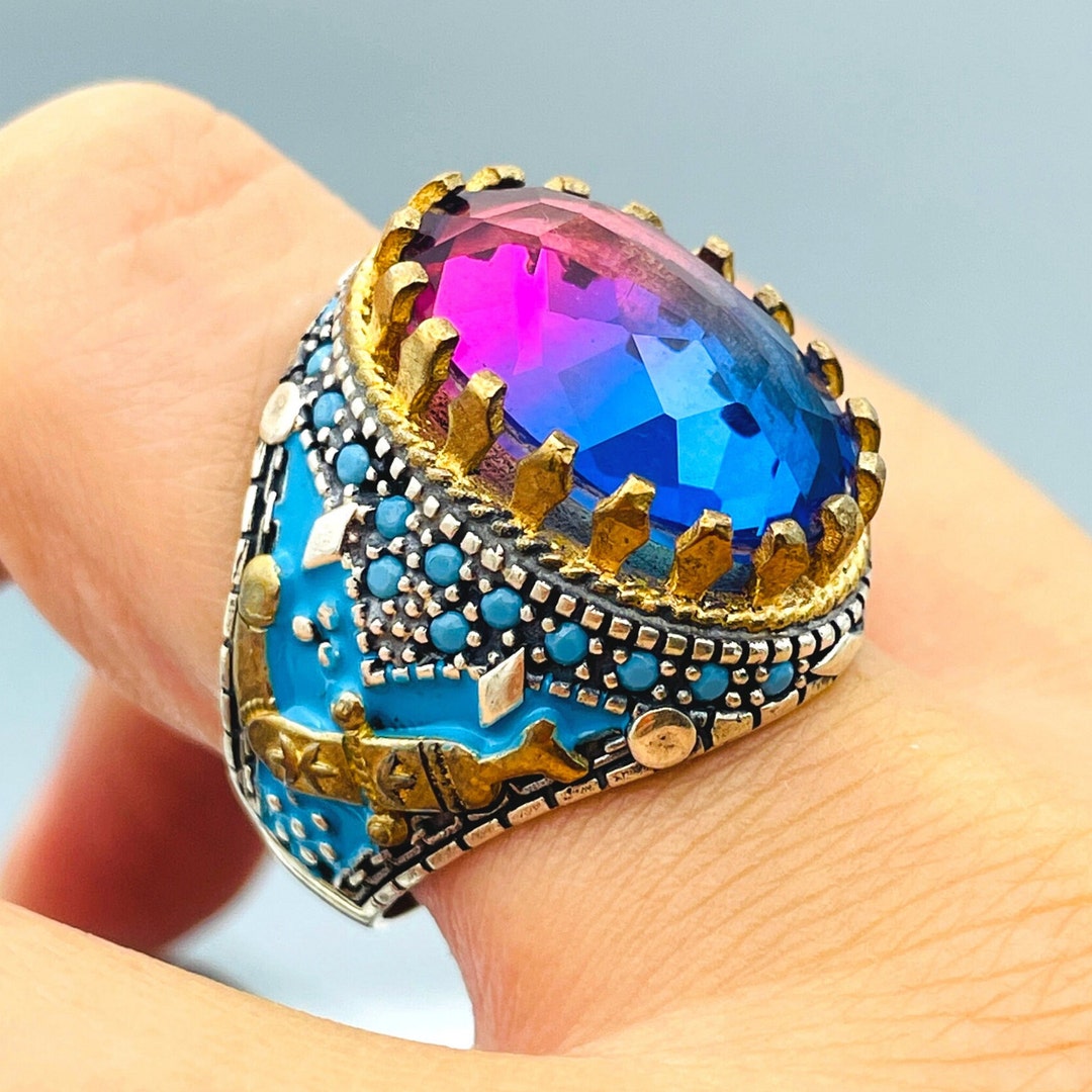 Tourmaline Ring Men, Ottoman Style Ring, Turkish Handmade Ring, Oval ...
