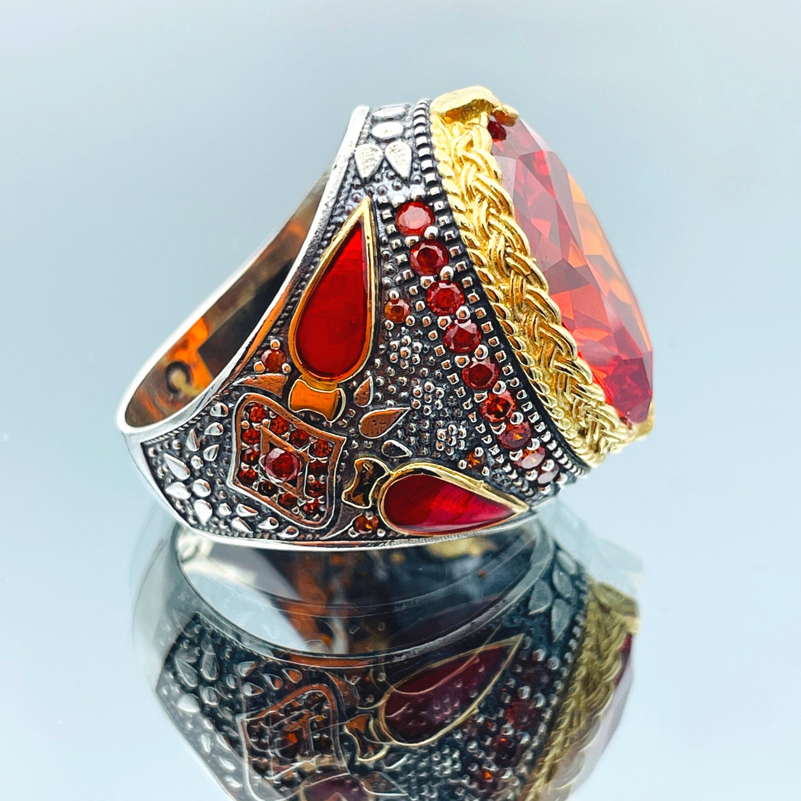 Ottoman Style Ruby Ring for Men: Handmade 925 Sterling Silver - Etsy