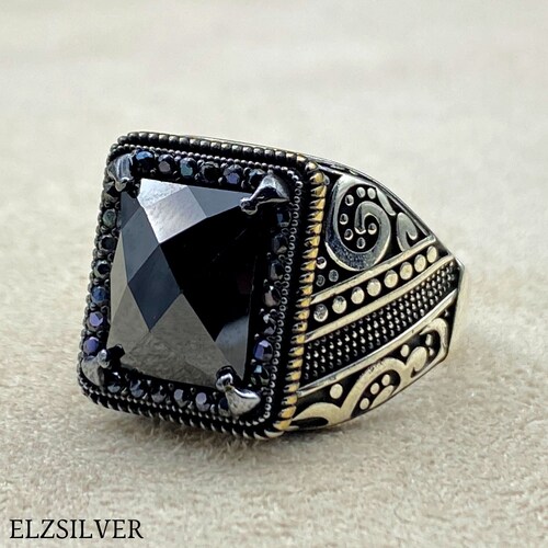 Men's Black Onyx Stone Handmade Silver Ring Vintage - Etsy