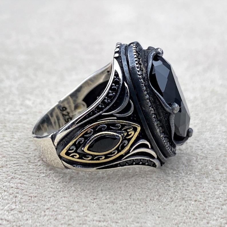 Men's Black Onyx Stone Handmade Silver Ring Vintage - Etsy