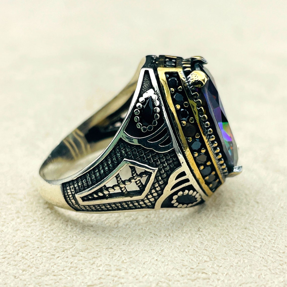 Mens Mystic Topaz Stone Silver Ring Turkish Handmade Silver - Etsy