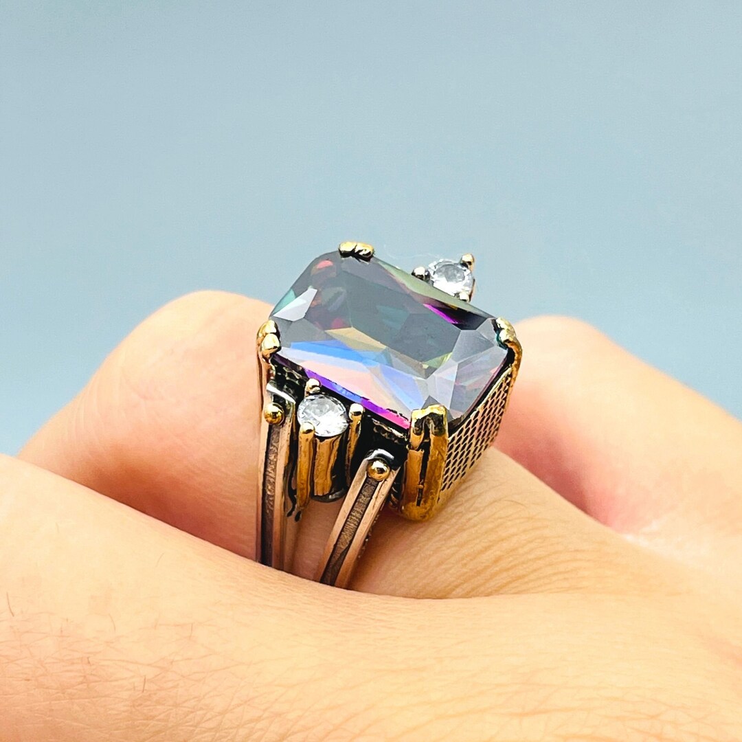 Square Model Two in a One Stone Ring Women, Mystic Topaz - Zircon Stone ...