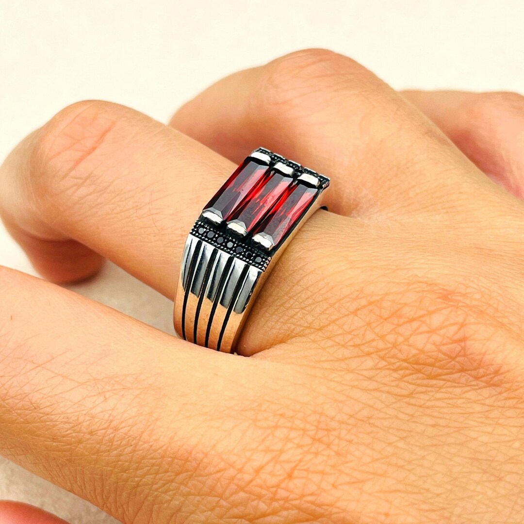 Men's Handmade Silver Ring, Red Ruby Men Silver Ring, Minimal Gemstone ...