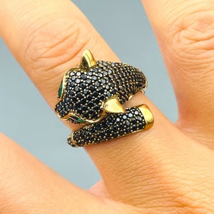 Black Onyx Stone Tiger Womens Ring, Handmade Ladies Ring, 925k Sterling ...