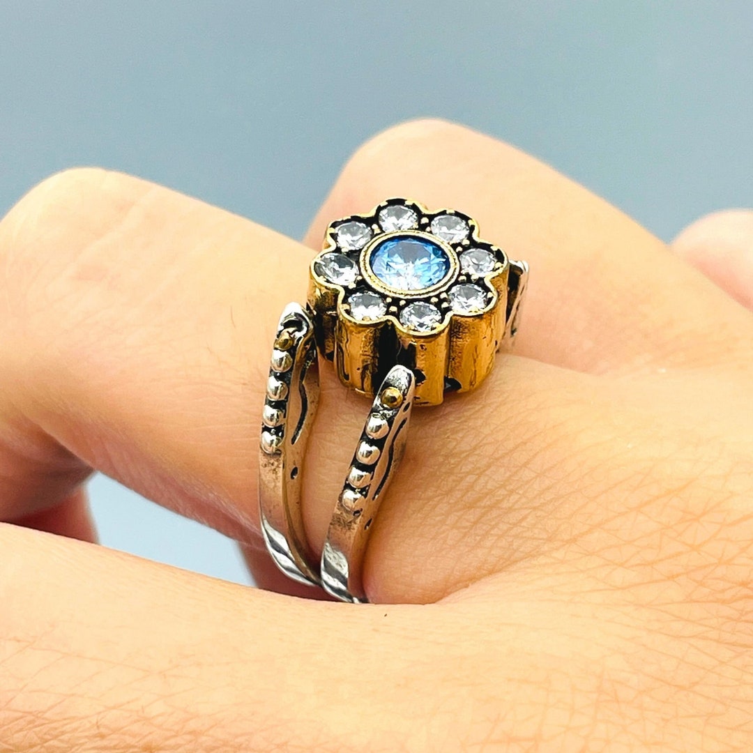 Flower Model Two in a One Stone Ring Women, Purple Amethyst - Aqua ...