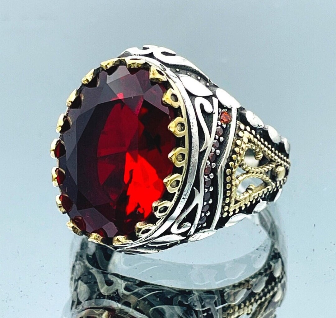 Men Ruby Stone Ring, Red Stone Oval Ring, Turkish Handmade Ring ...
