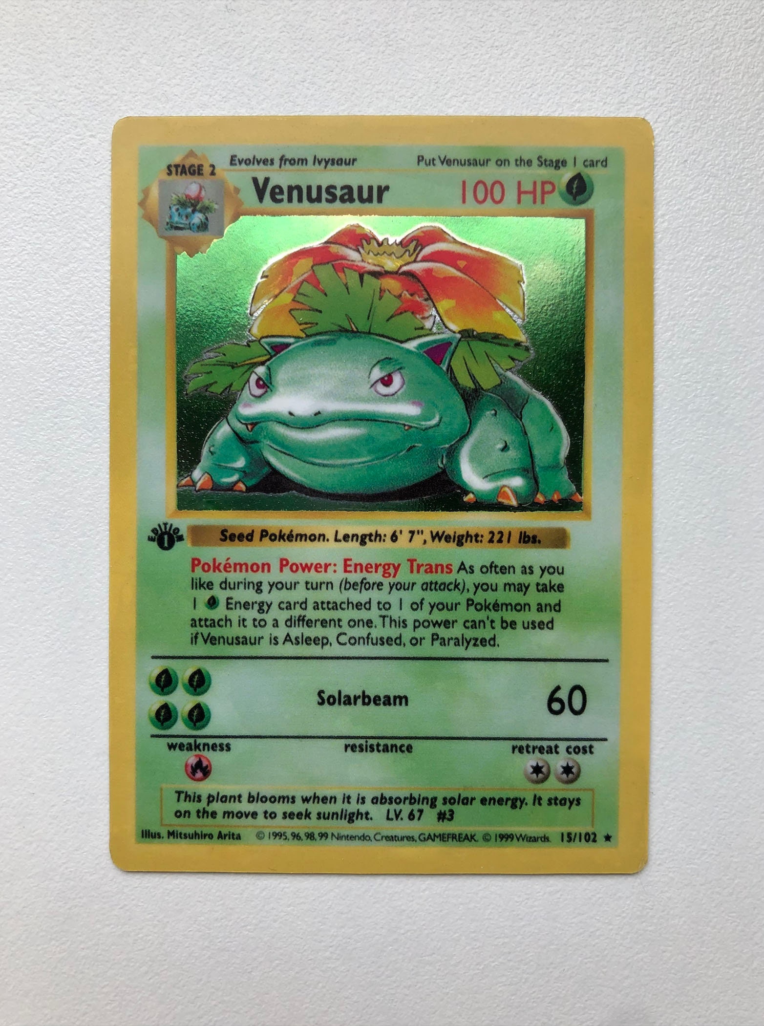 1st Edition Shadowless Venusaur Proxy Holo Card 15/102 | Etsy