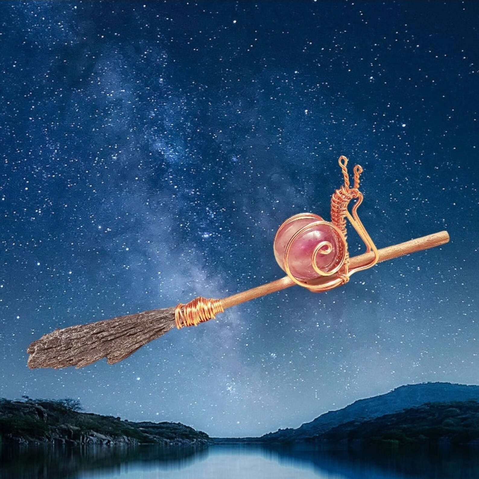 Snail Riding Broomstick| Crystal Snail | Wire Wrapped Crystal ...