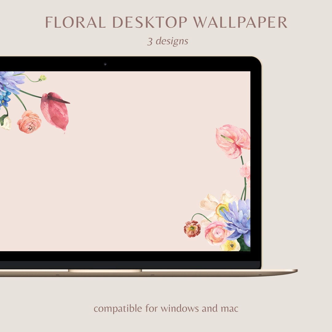 Set of 4 Spring Flower Desktop Wallpaper Colorful Floral - Etsy