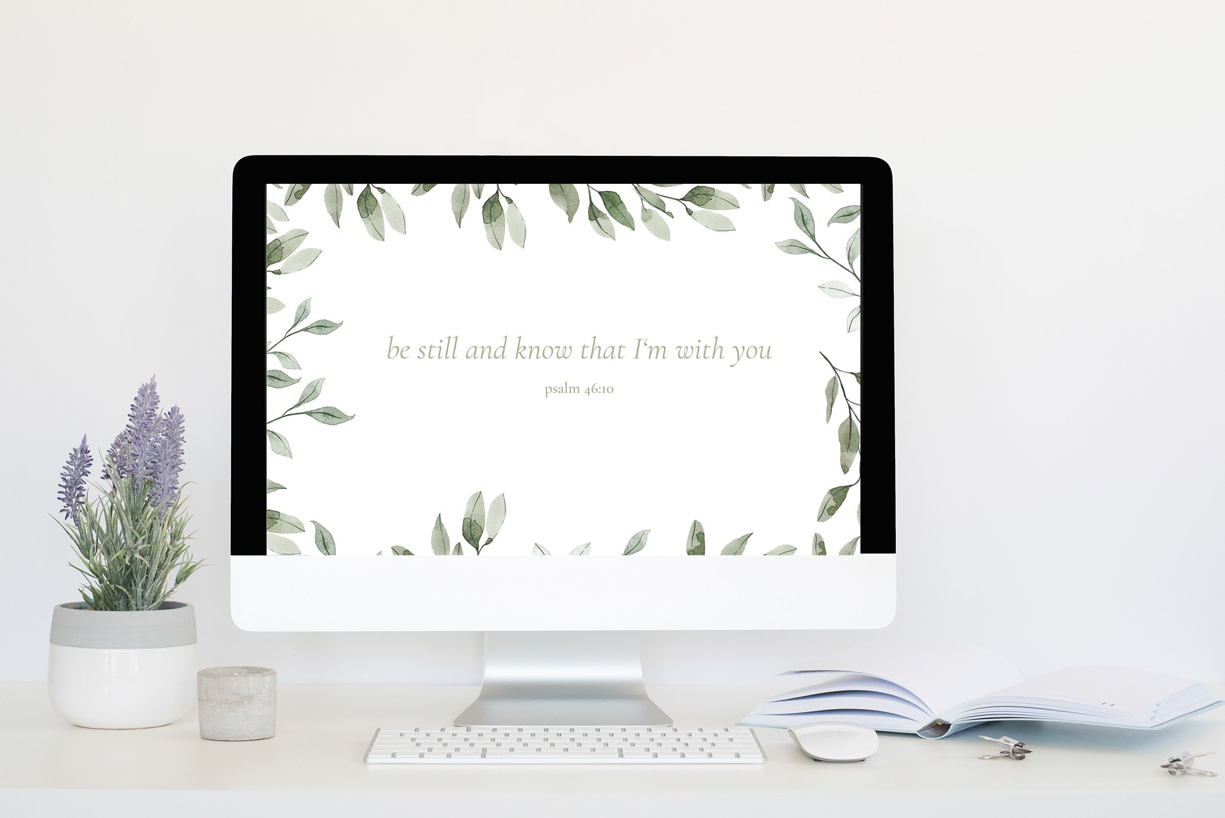 Bible Quote Desktop Wallpaper Green Leaf Laptop Background | Etsy