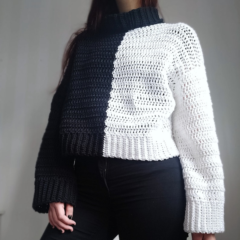 Split Design Crochet Sweater Pattern – Two Tone Color Block Pullover ...