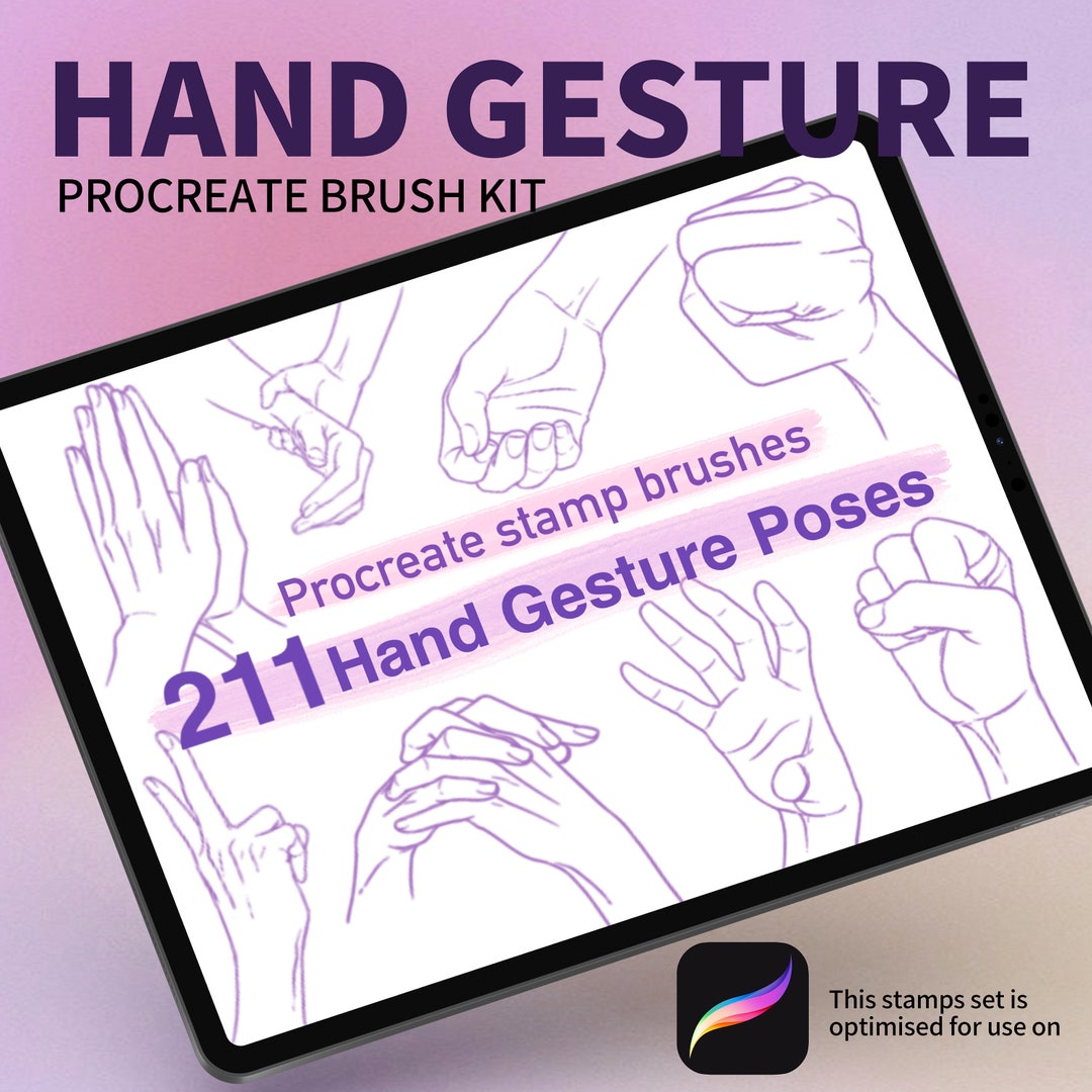 211 Procreate Hand Gesture Brush Set.on the Different Angles and Action ...
