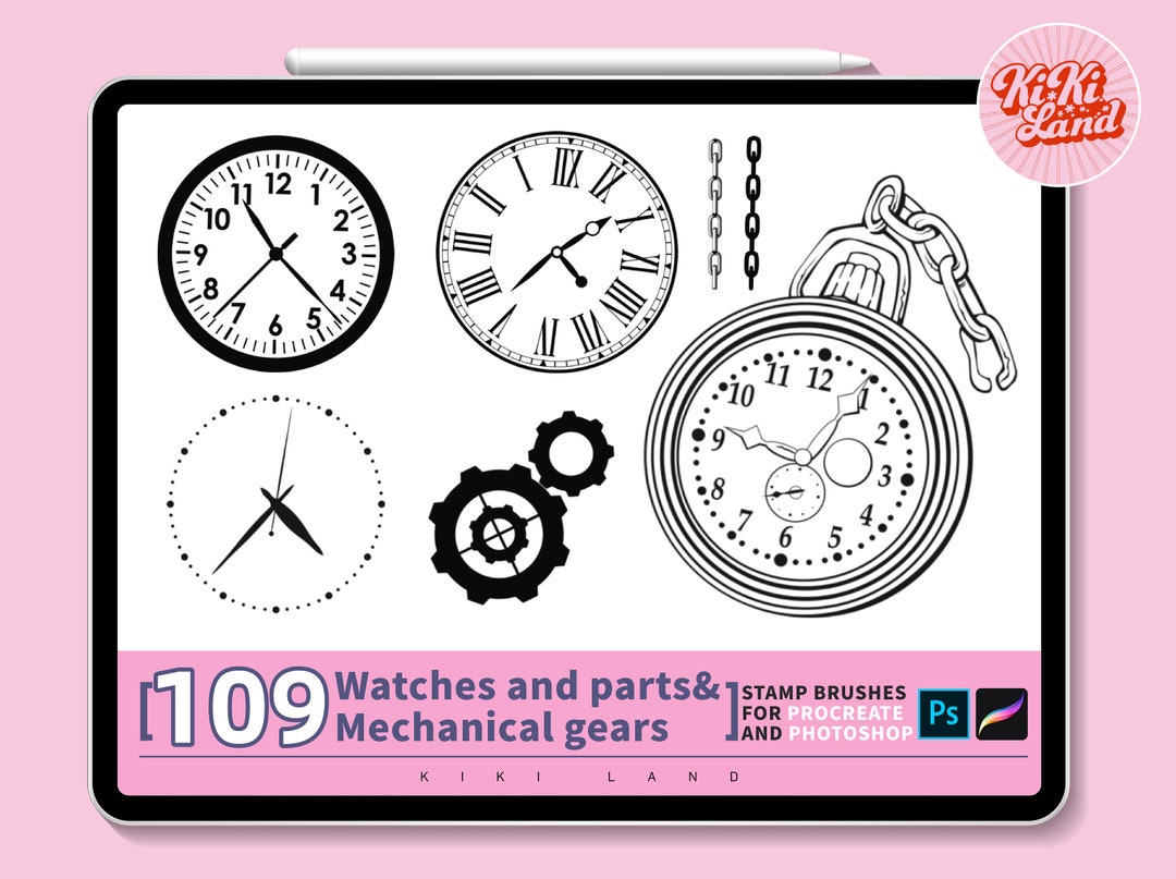 109 Watches and Gears Procreate&photoshop Brush Stamps/include 44 ...